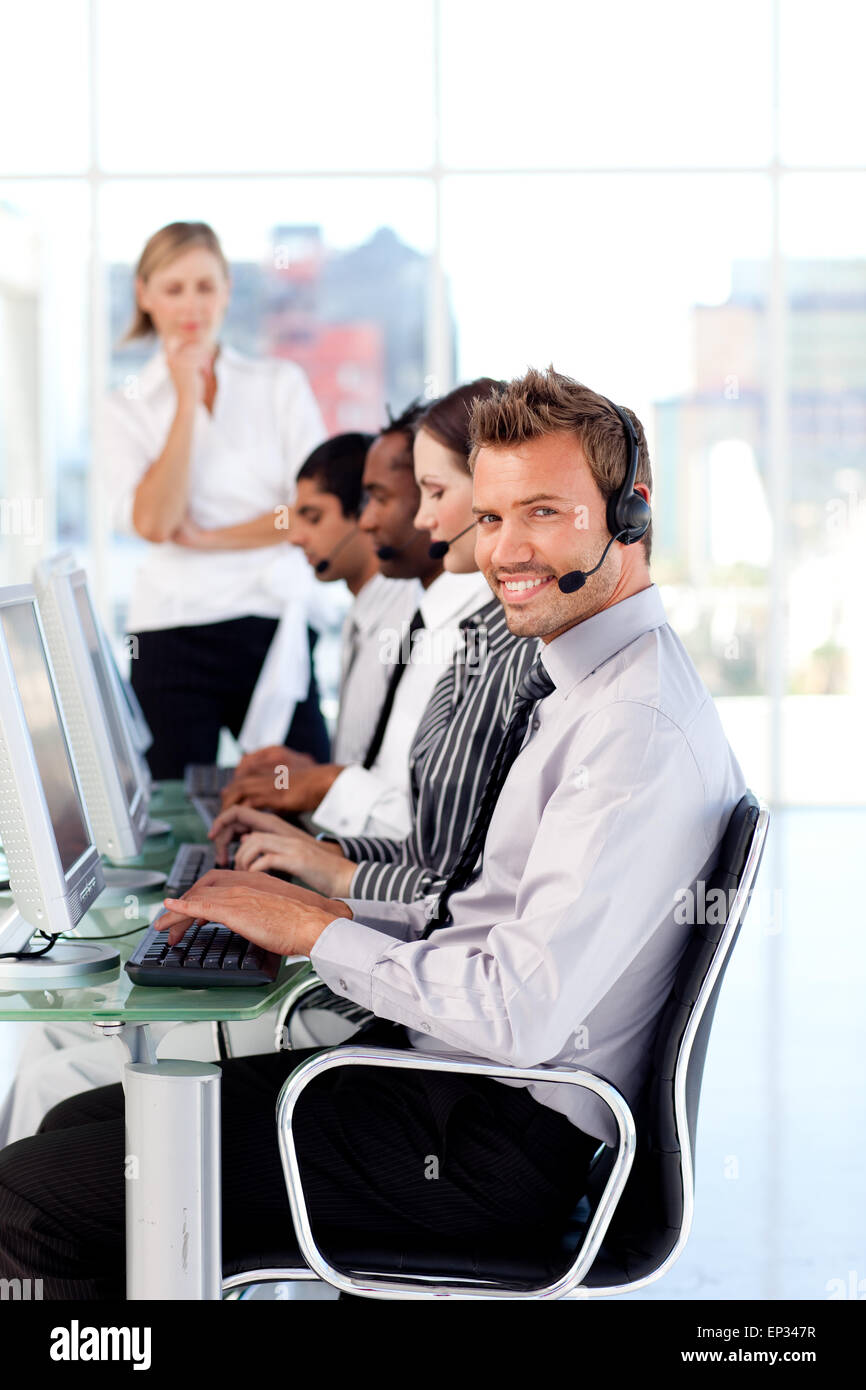 Beautiful female manager leading her representative team Stock Photo ...