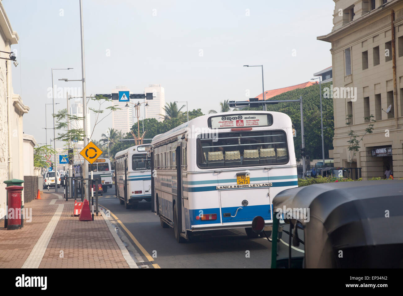 Buses and traffic in city centre of Colombo, Sri Lanka, Asia Stock ...