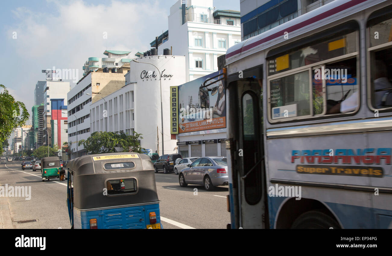 Buses and traffic in city centre of Colombo, Sri Lanka, Asia Stock ...