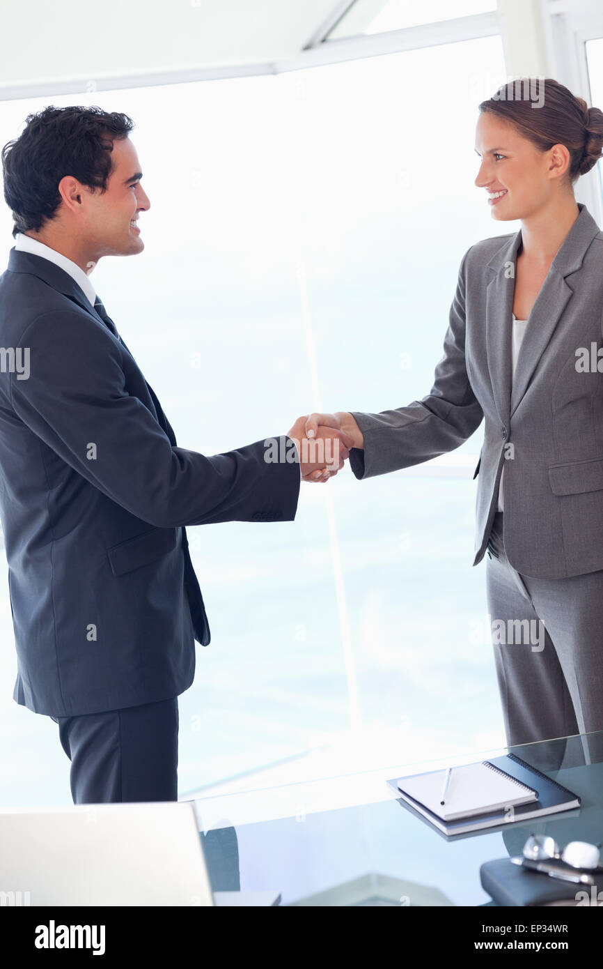 Side view of business partner agreeing on a deal Stock Photo - Alamy