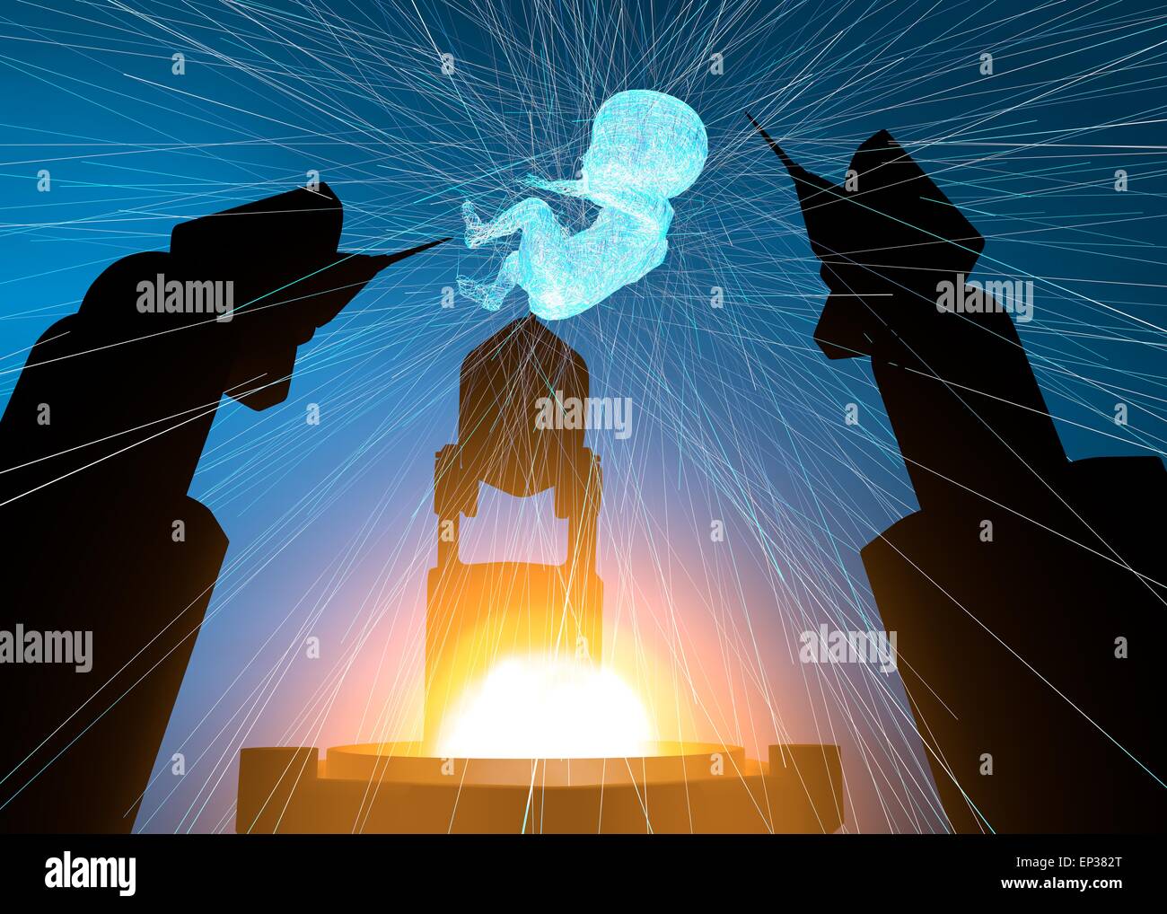 3d illustration of genetic experimentation with incubation fetus Stock ...