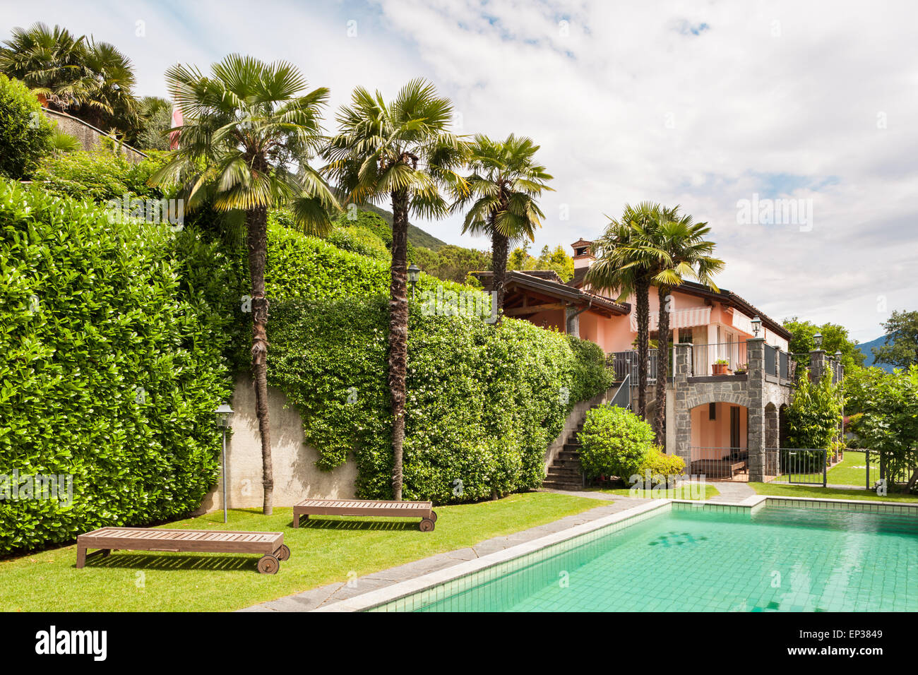 house with swimming pool, outdoor, view from the garden Stock Photo - Alamy