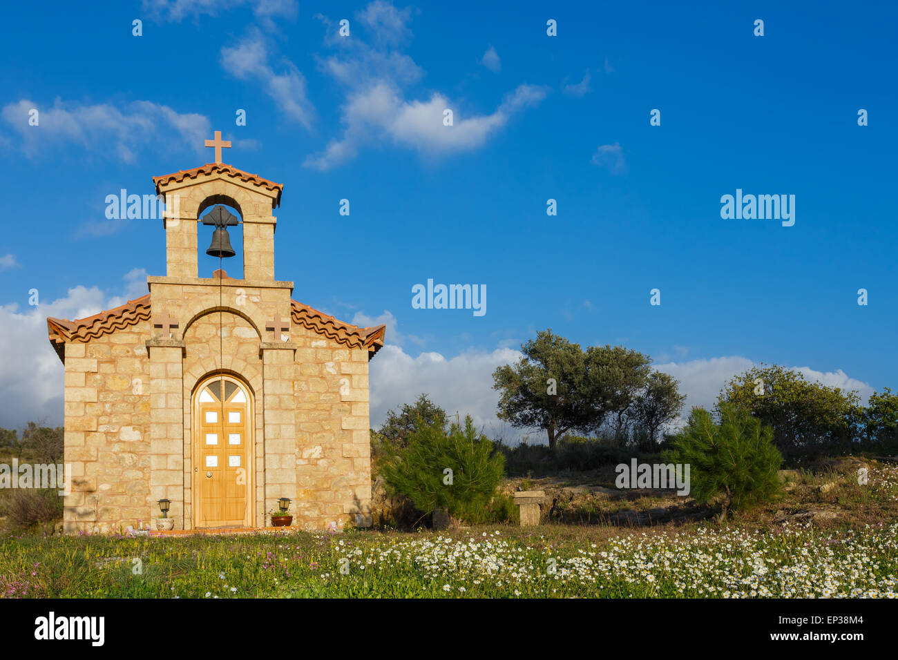 Small stone chapel on top of hill near Acroyali village, Messinia ...