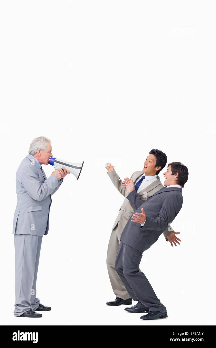 Mad boss yelling employees megaphone hi-res stock photography and ...