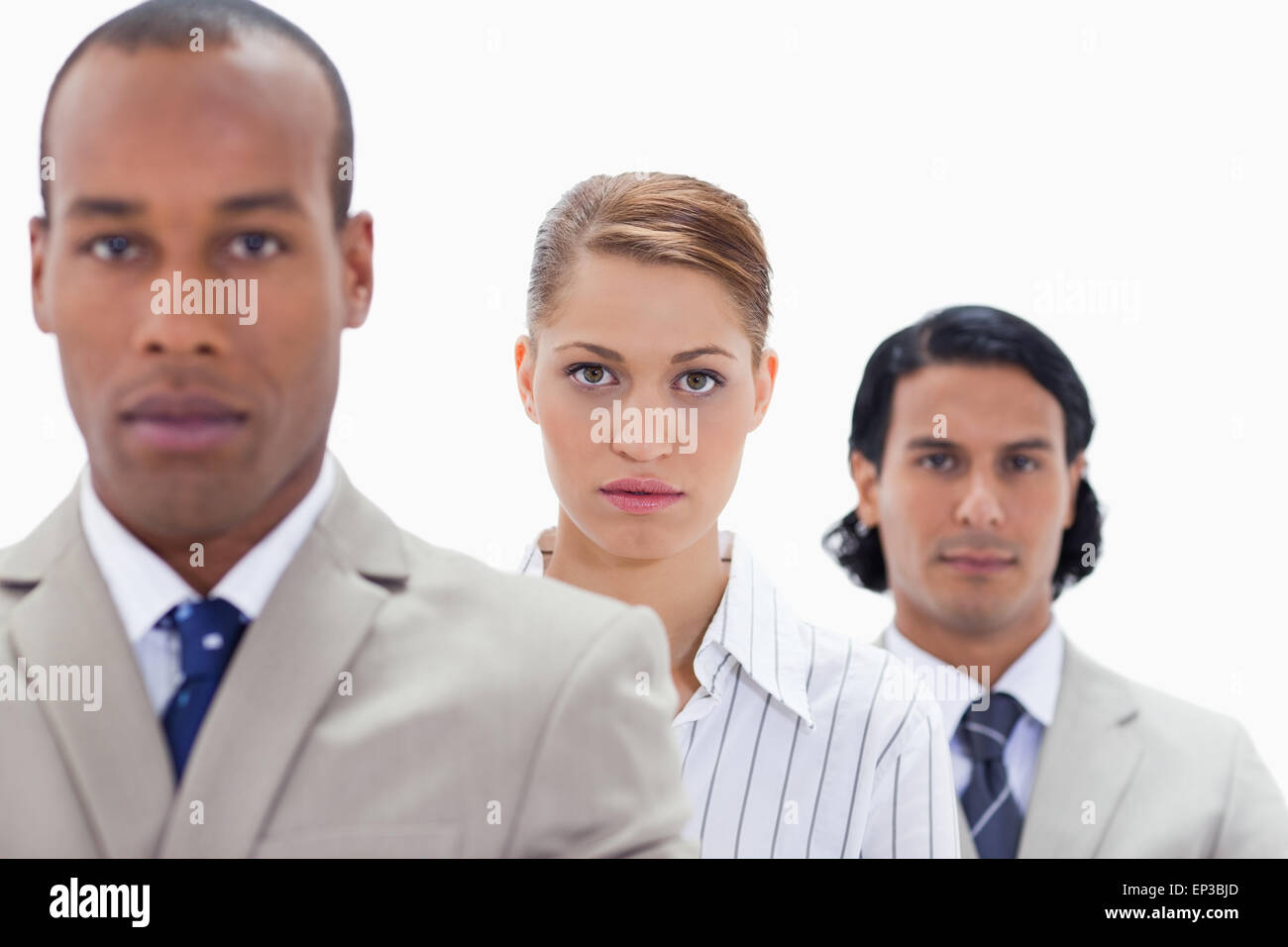 Big close-up of a serious business team in a single line Stock Photo ...