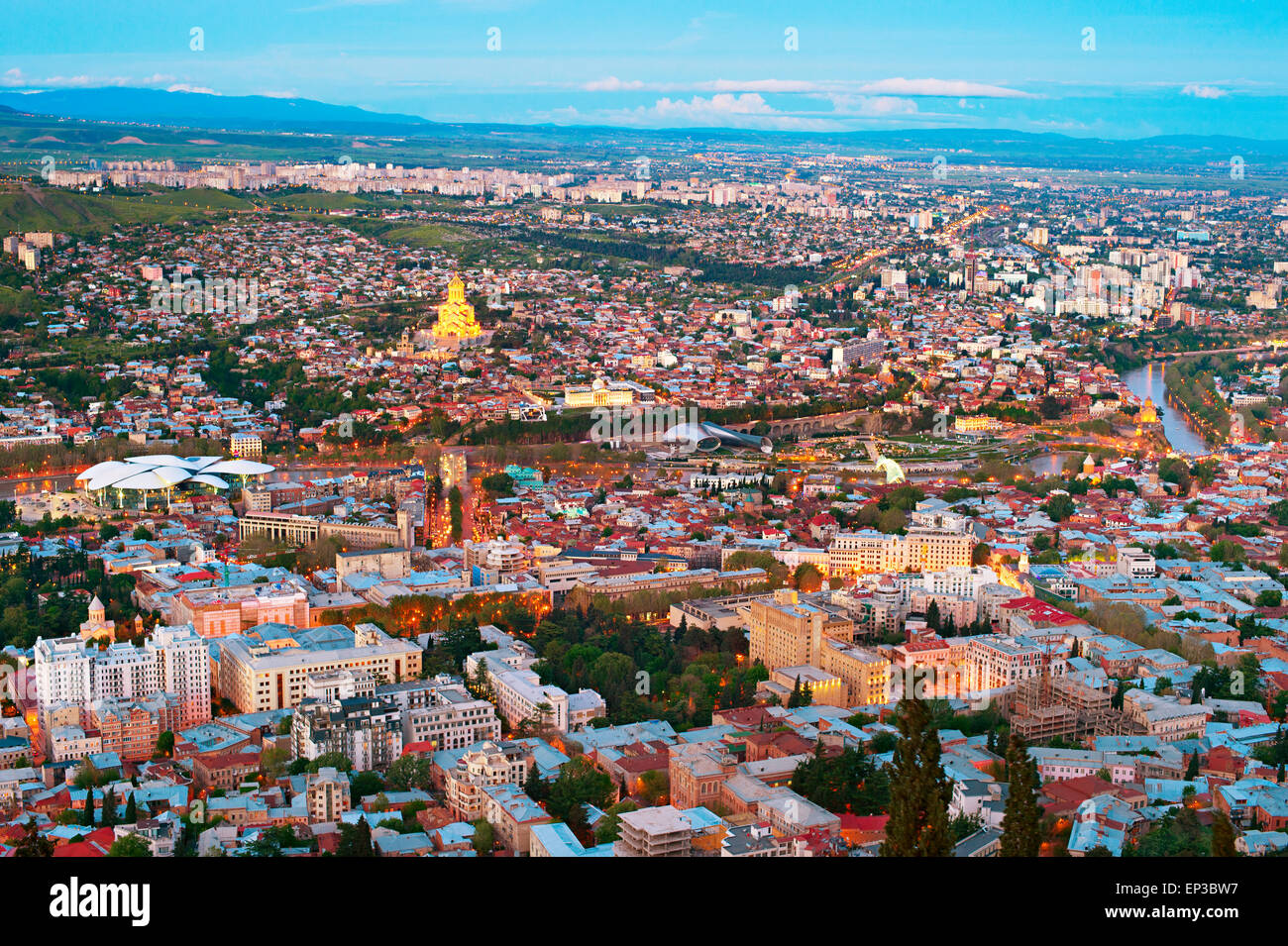Aerial view of Tbilsi at dusk. Georgia Stock Photo - Alamy