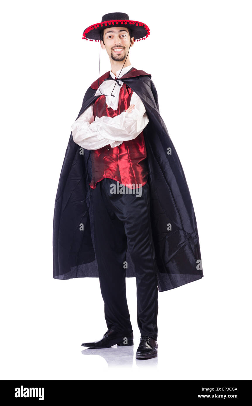 Spanish man with sombrero on white Stock Photo - Alamy