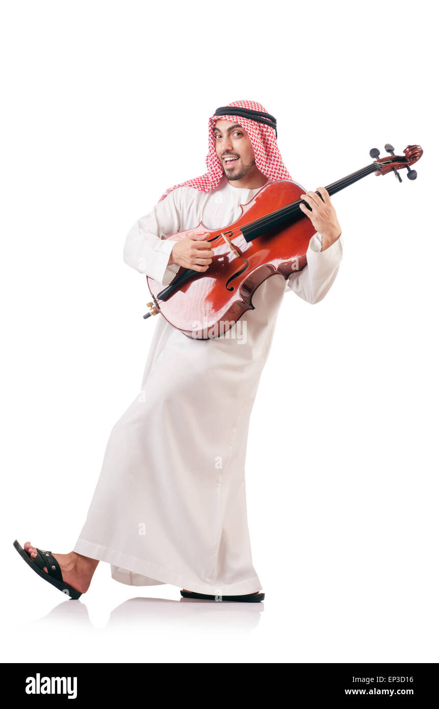 Arab man playing violin isolated on white Stock Photo - Alamy