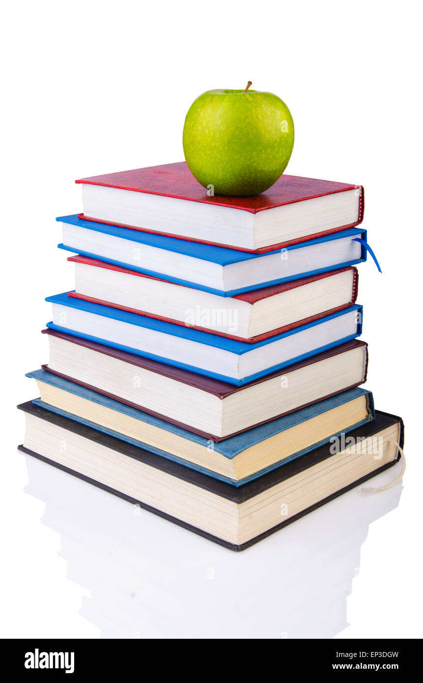 Back to school concept with books and apple Stock Photo - Alamy