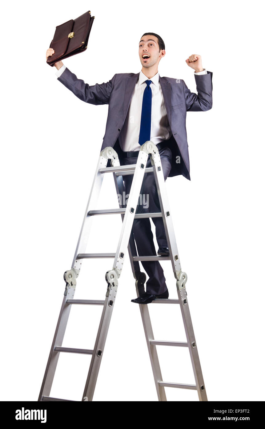 Businessman climbing career ladder on white Stock Photo - Alamy