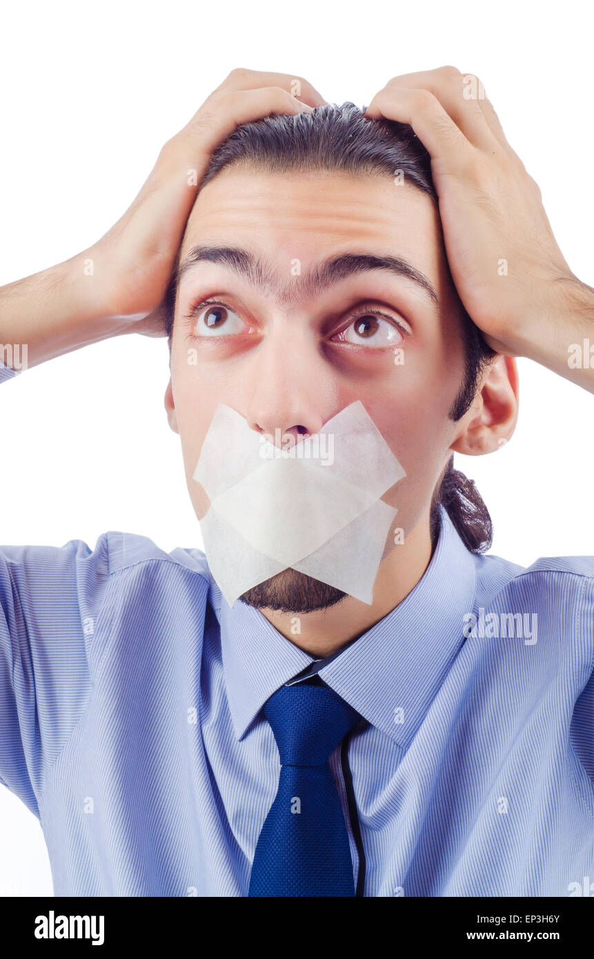 Man with closed lips in censorship concept Stock Photo - Alamy