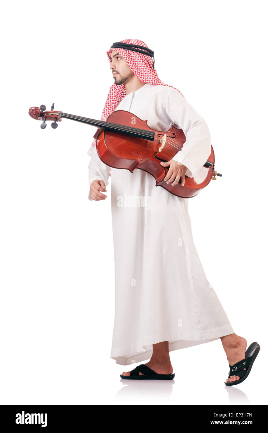 Arab man playing violin isolated on white Stock Photo - Alamy