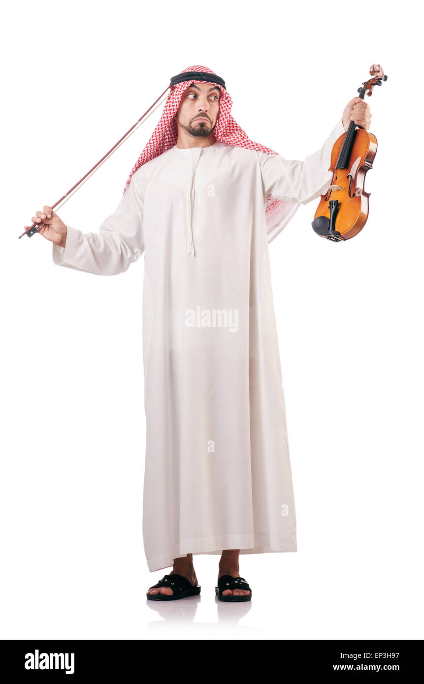 Arab man playing violin isolated on white Stock Photo - Alamy
