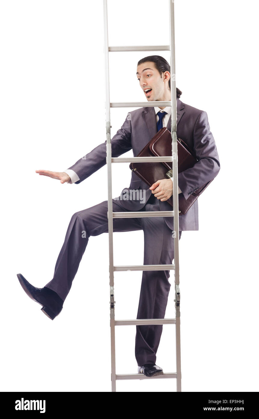 Businessman climbing the ladder isolated on white Stock Photo - Alamy