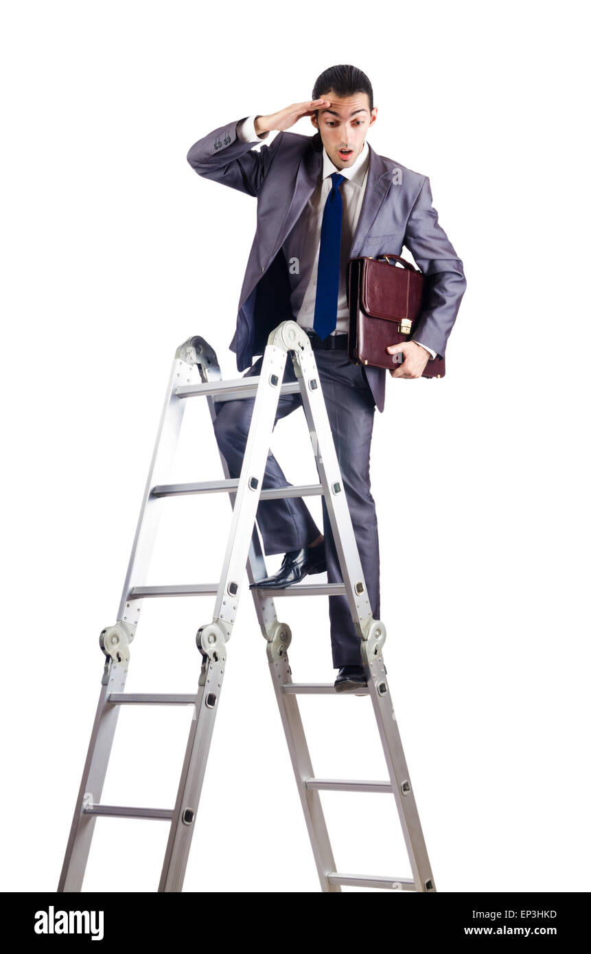 Businessman climbing career ladder on white Stock Photo - Alamy
