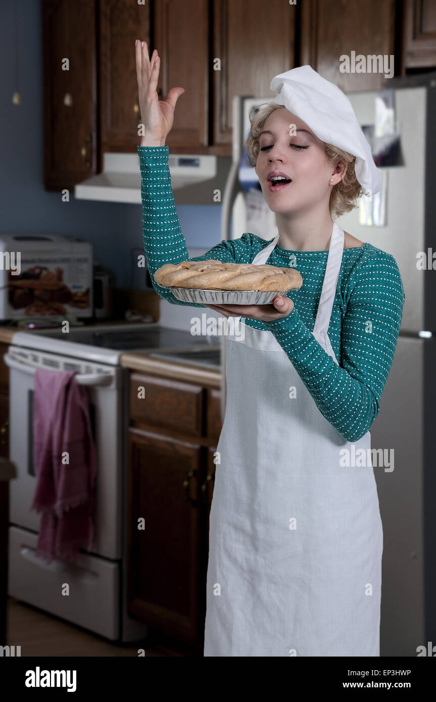Woman Chef with Pie Stock Photo - Alamy