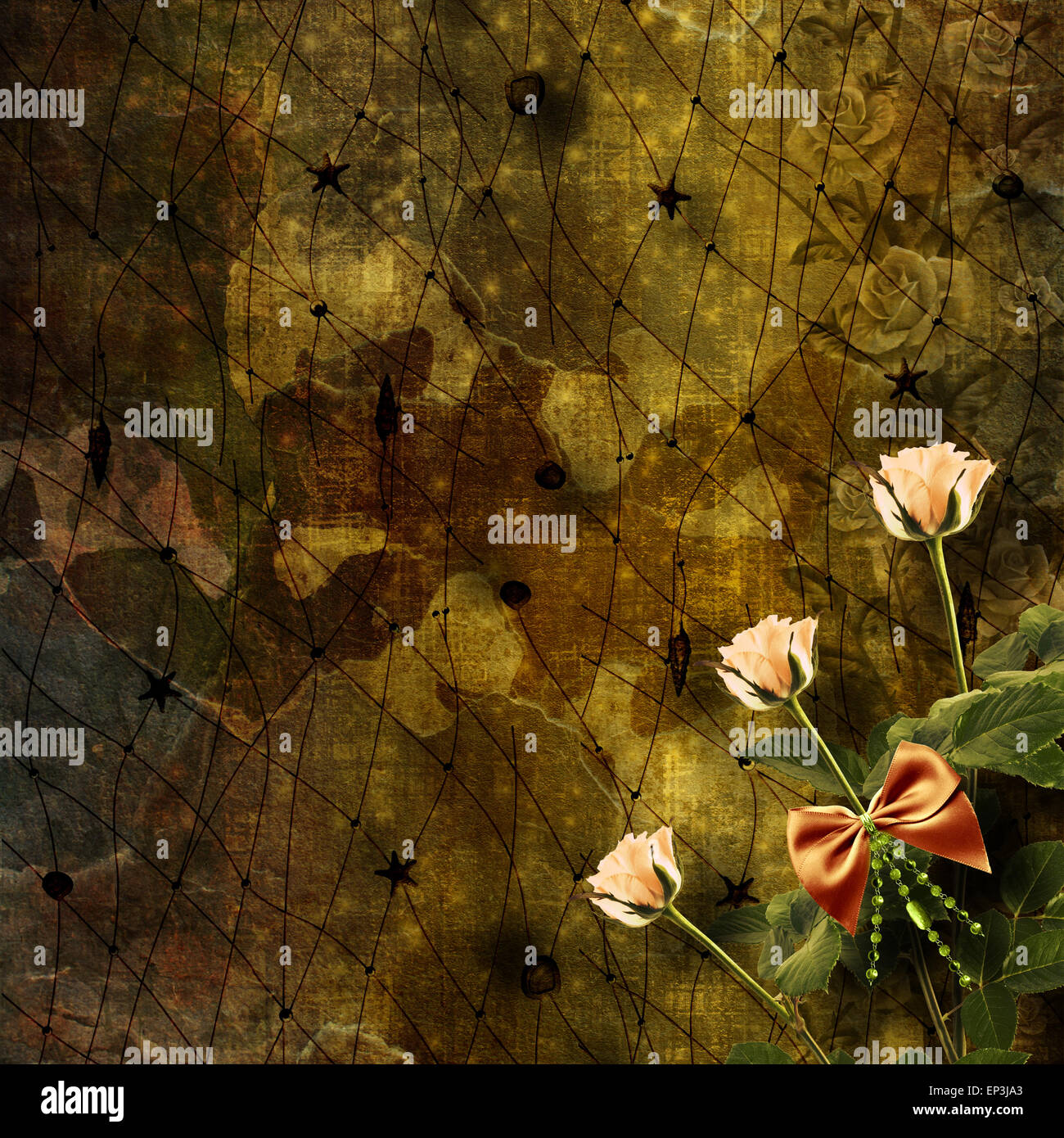 Vintage postcard for congratulation with roses and bow Stock Photo - Alamy