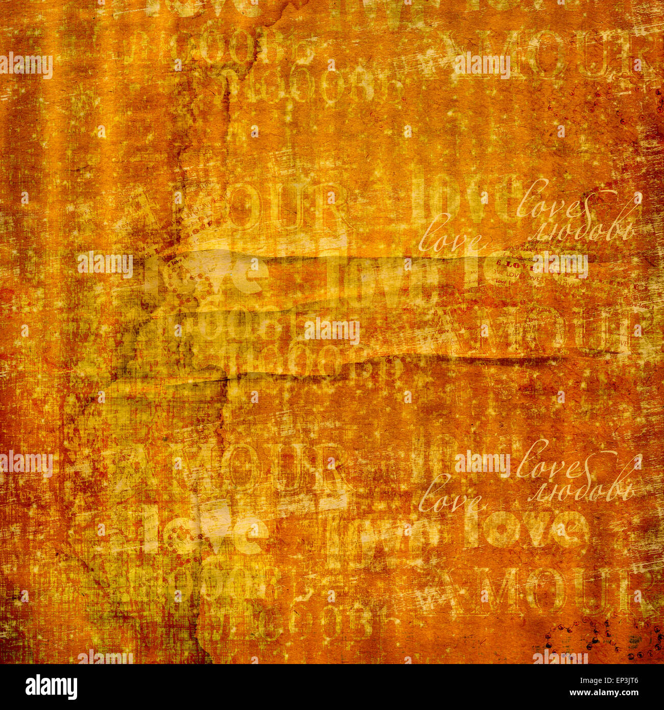 Grunge ancient used paper in scrapbooking style with text and hearts ...