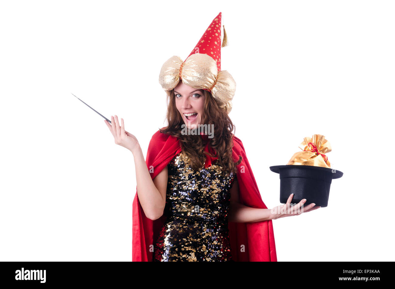 Female magician isolated on white Stock Photo - Alamy