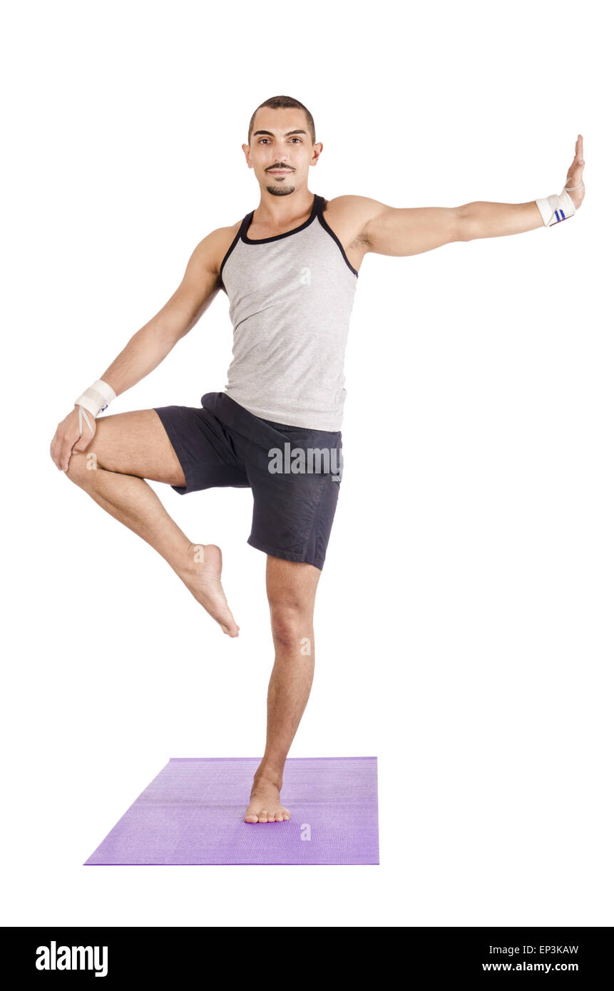 Man doing exercises on white Stock Photo - Alamy