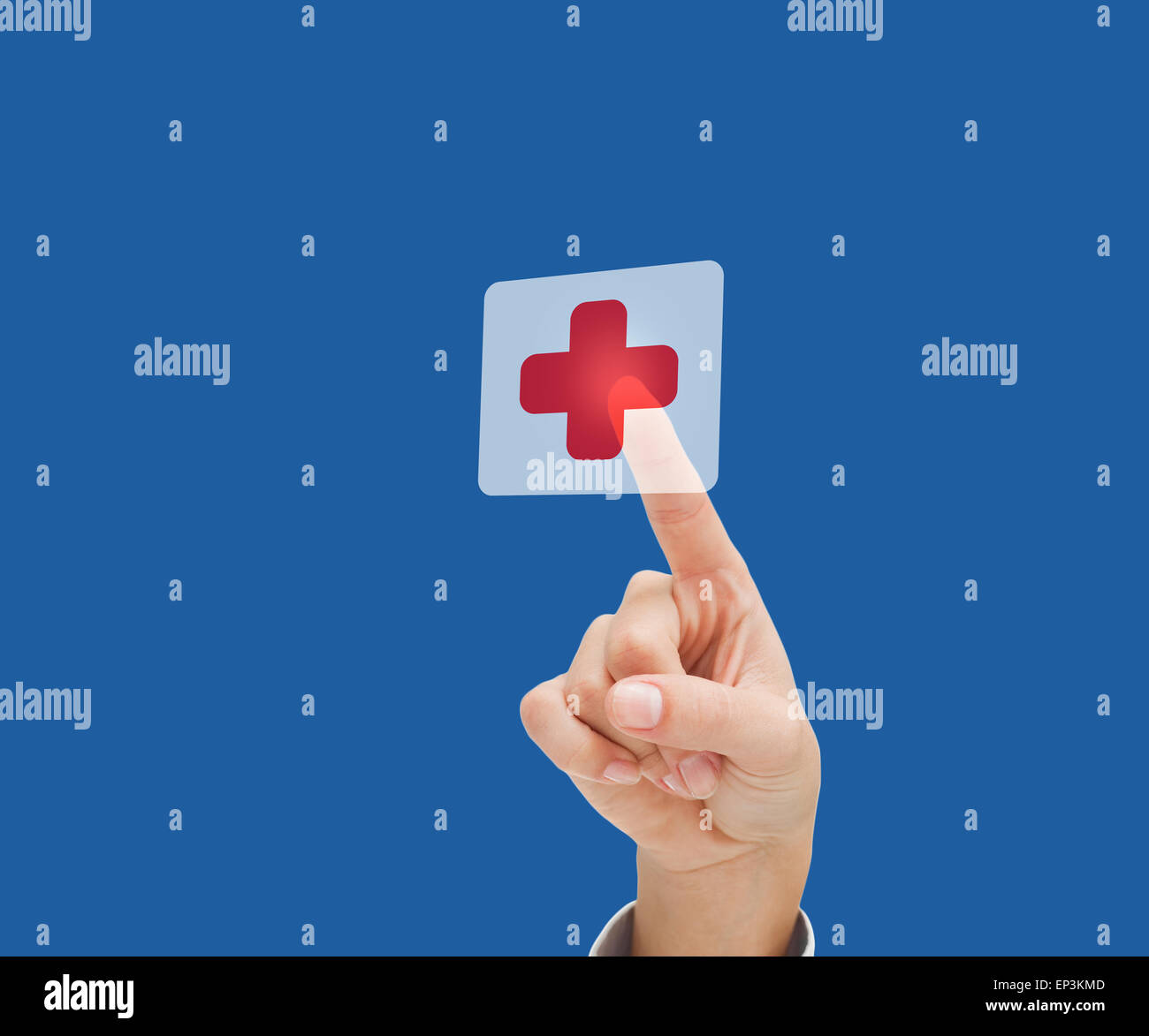 Finger pointing to hospital symbol Stock Photo - Alamy