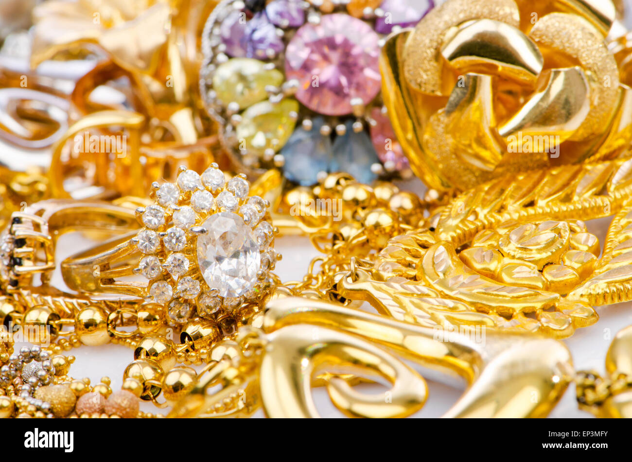 Large collection of gold jewellery Stock Photo - Alamy