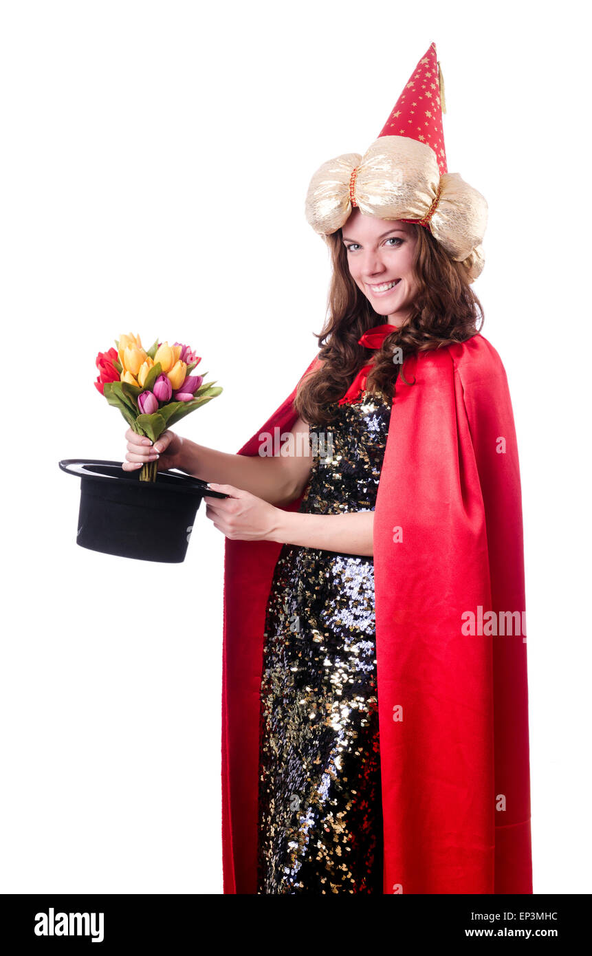 Female magician isolated on white Stock Photo - Alamy