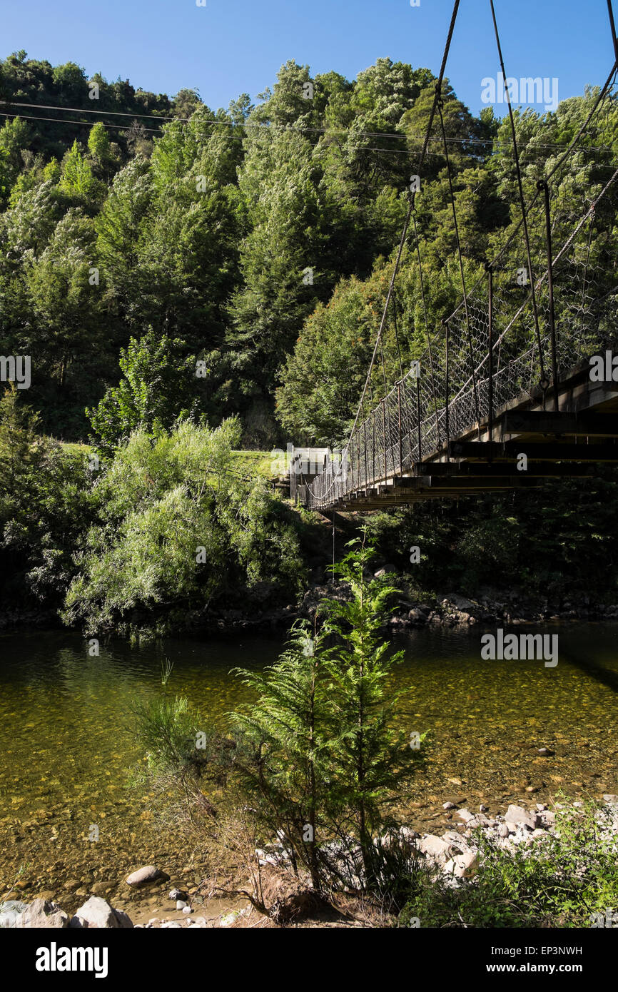 Swingbridge over the river Inangahua at Reefton, New Zealand Stock ...