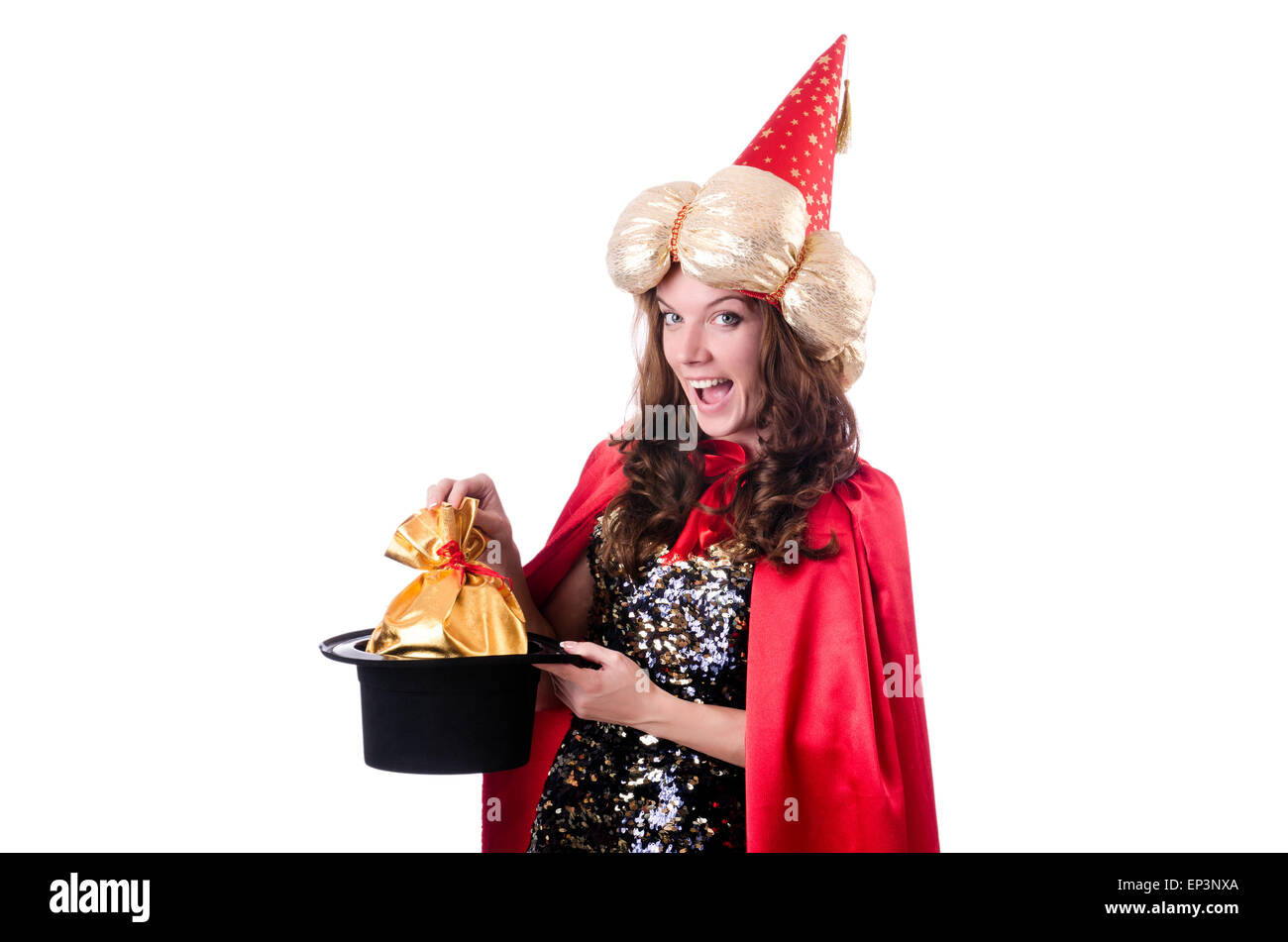 Female magician isolated on white Stock Photo - Alamy