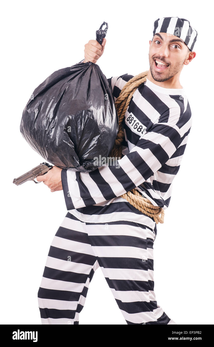 Convict criminal in striped uniform Stock Photo - Alamy