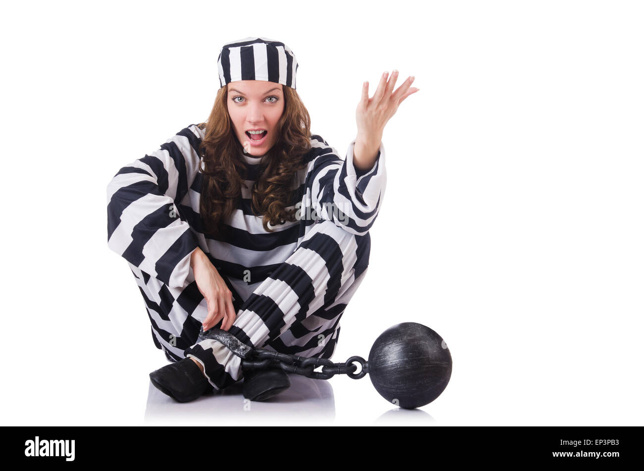 Prisoner in striped uniform on white Stock Photo - Alamy