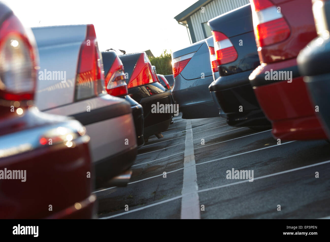 Rear of cars parked outside at a secondhand car supermarket Stock Photo ...
