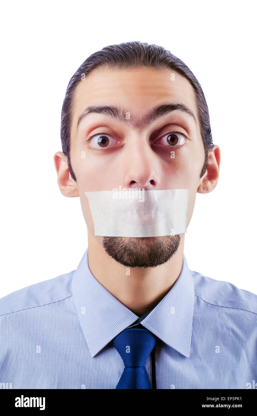 Man with closed lips in censorship concept Stock Photo - Alamy