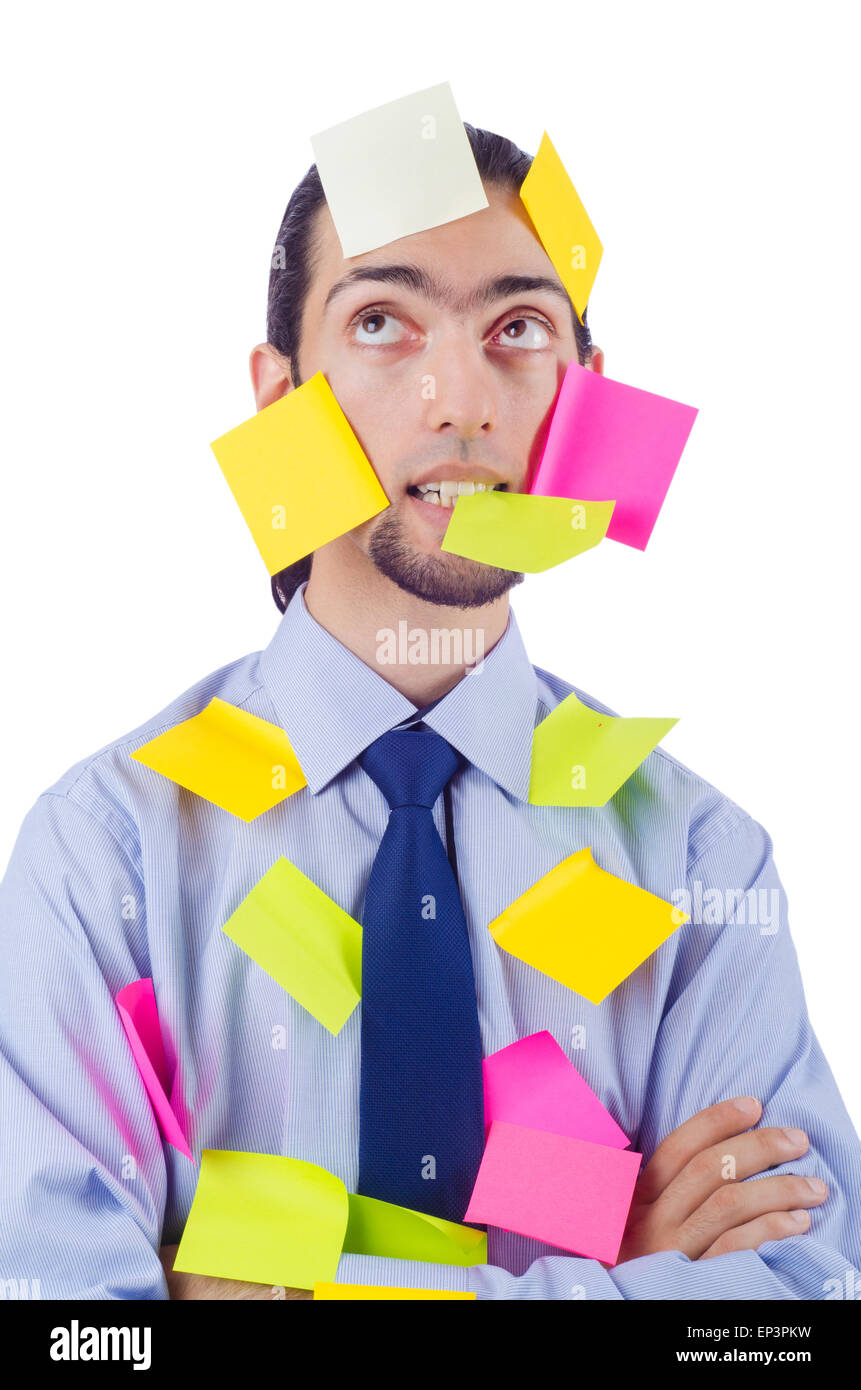 Man with lots of reminder notes Stock Photo - Alamy