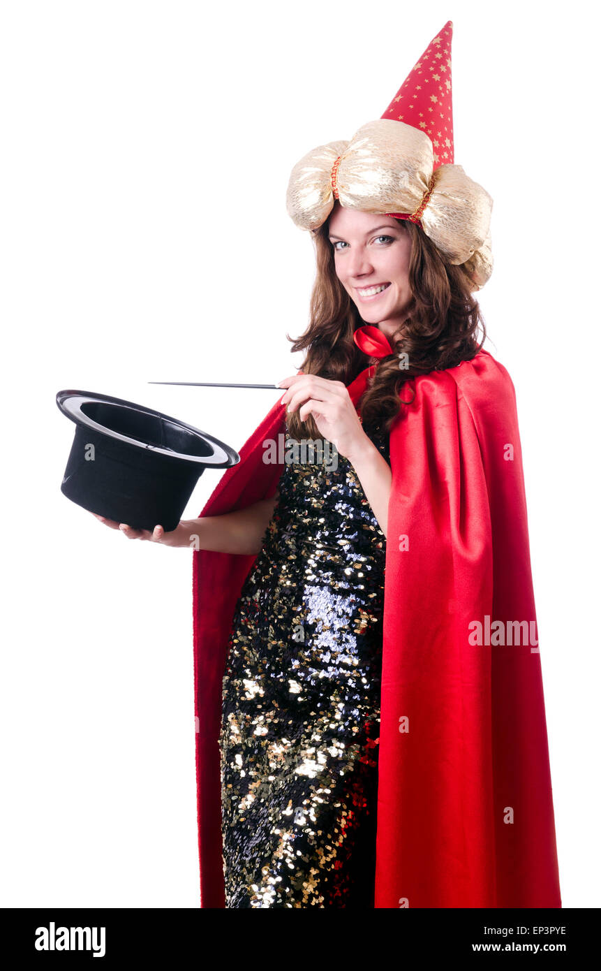 Female magician isolated on white Stock Photo - Alamy