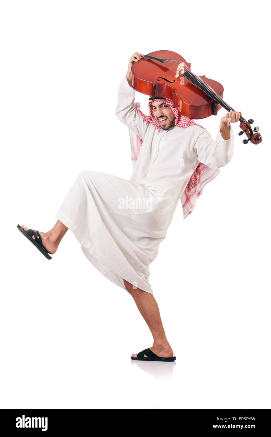Arab man playing violin isolated on white Stock Photo - Alamy