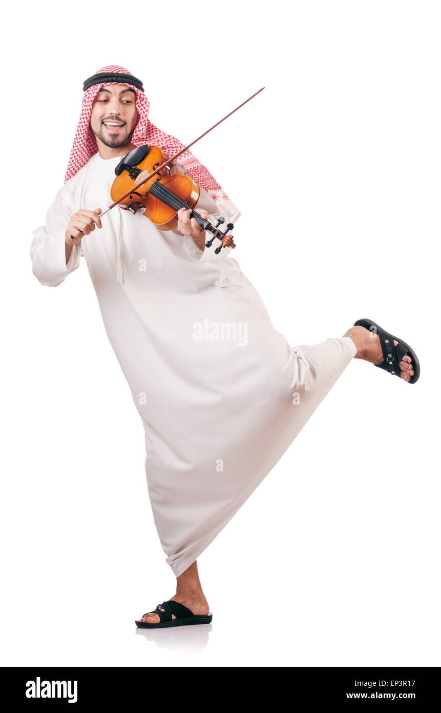 Arab man playing violin isolated on white Stock Photo - Alamy
