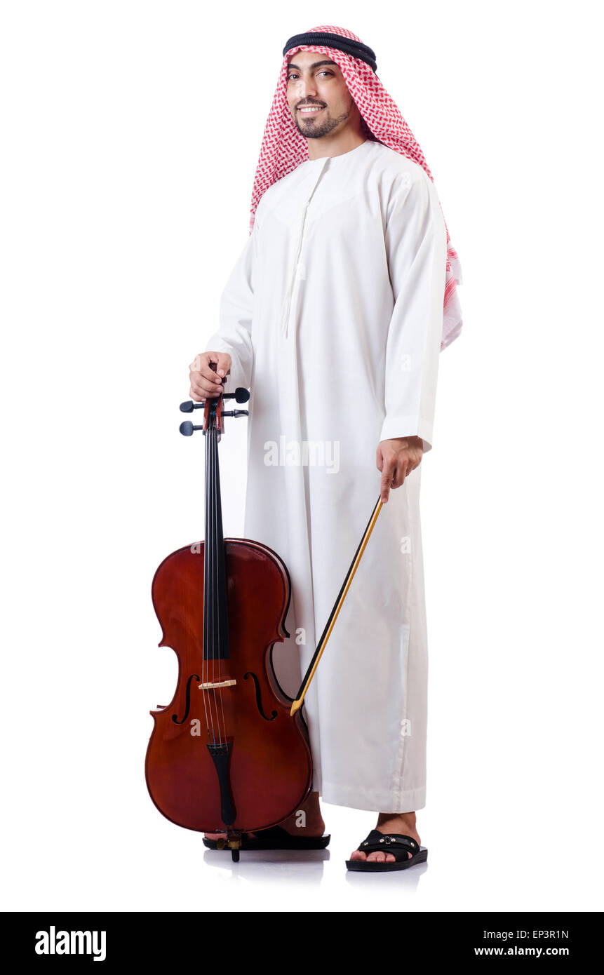 Arab man playing violin isolated on white Stock Photo - Alamy