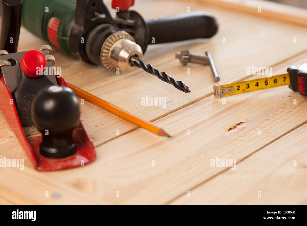 Woodworking tools on a carpenter's table Stock Photo - Alamy