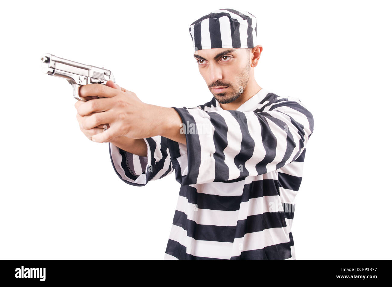Convict criminal in striped uniform Stock Photo - Alamy
