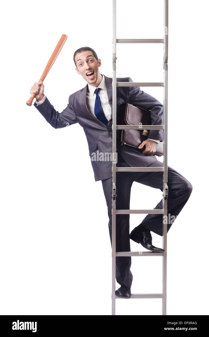 Businessman climbing the ladder isolated on white Stock Photo - Alamy
