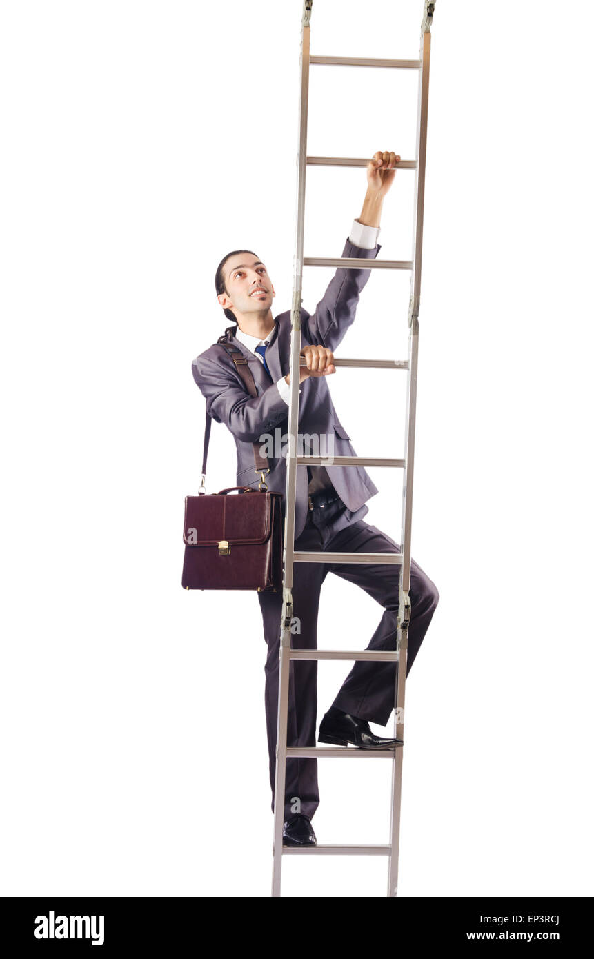 Businessman climbing the ladder isolated on white Stock Photo - Alamy