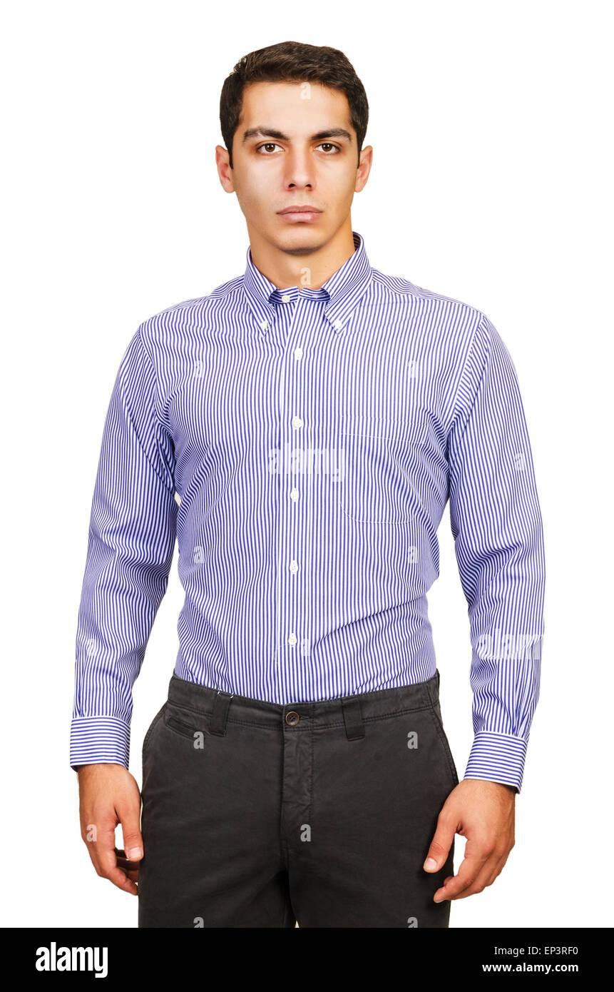 Male model with shirt isolated on white Stock Photo - Alamy