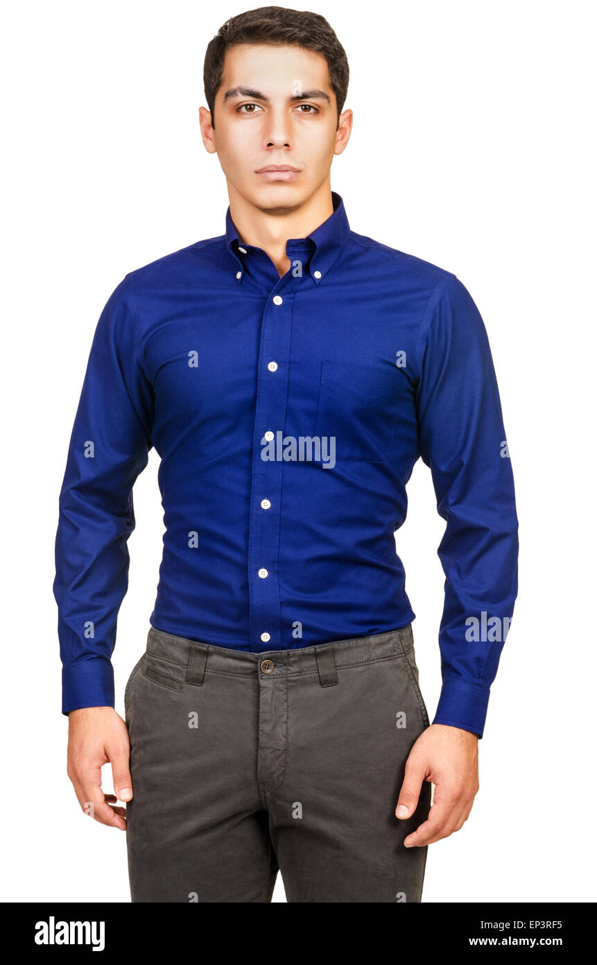 Male model with shirt isolated on white Stock Photo - Alamy