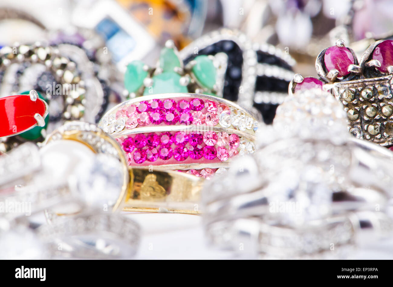 Collection of jewellery rings on white Stock Photo - Alamy