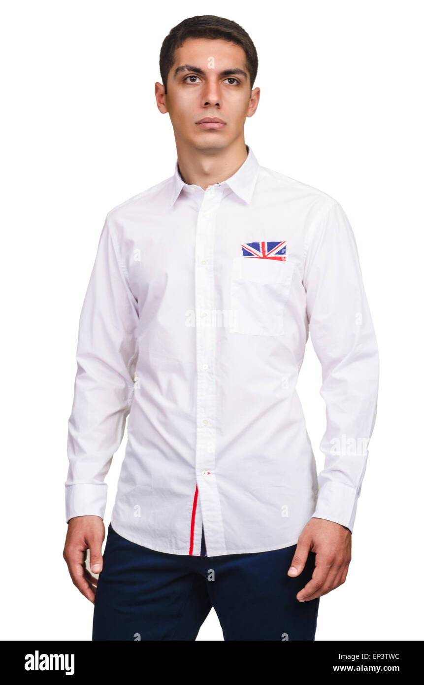 Male model with shirt isolated on white Stock Photo - Alamy