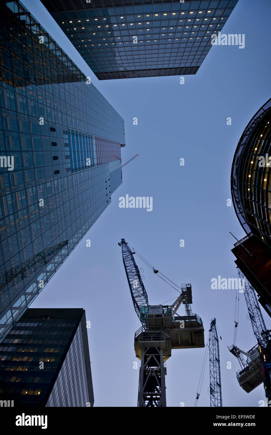 The Pinnacle construction site in London with tall buildings around at ...