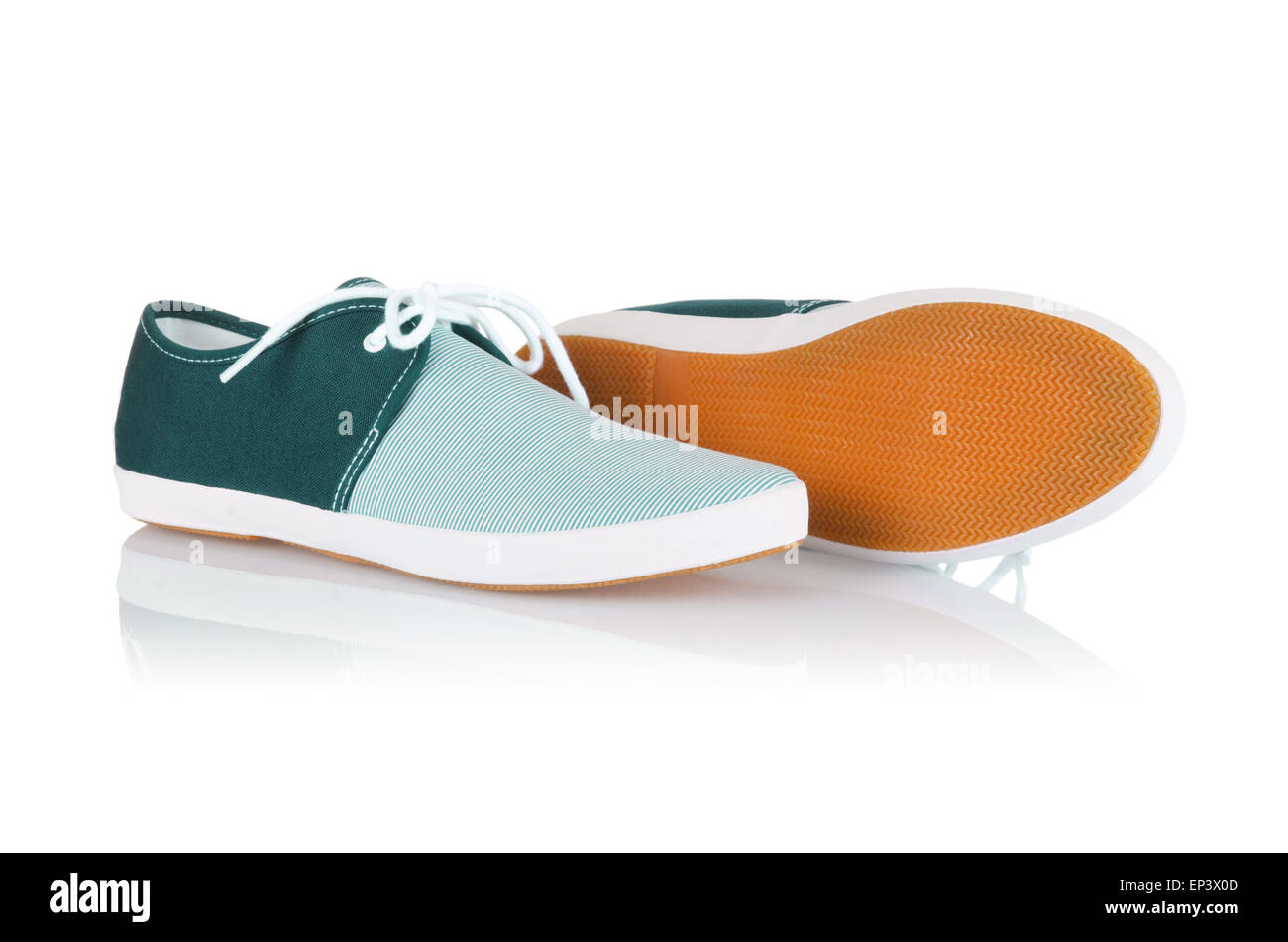 Sporty shoes in sport shoes concept on white Stock Photo - Alamy