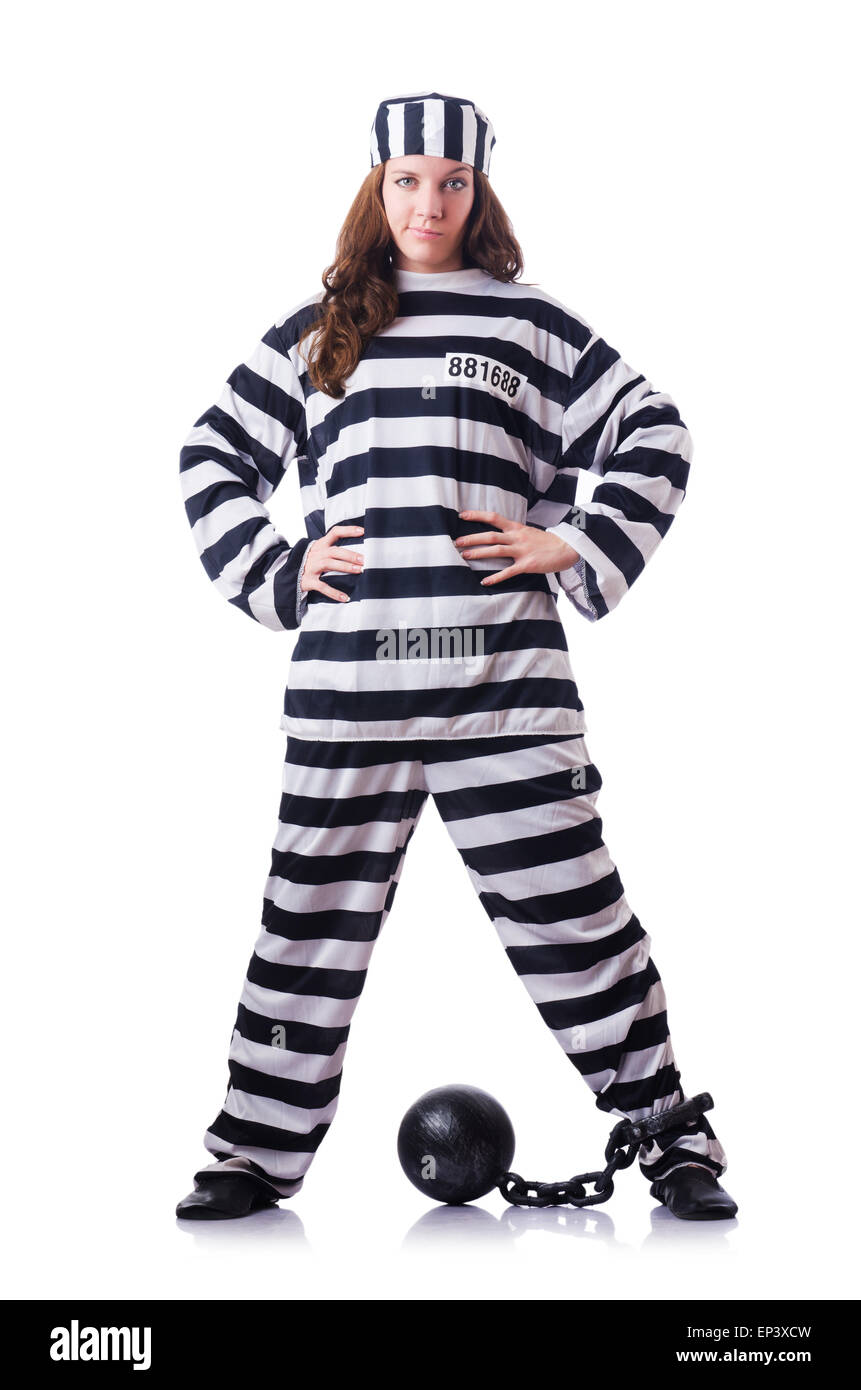 Prisoner in striped uniform on white Stock Photo - Alamy