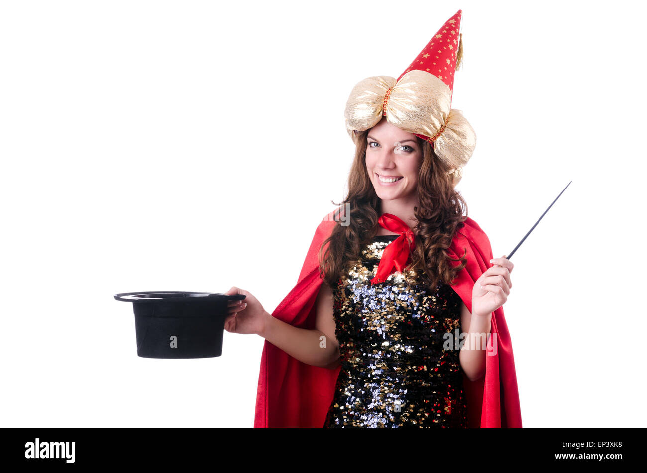 Female magician isolated on white Stock Photo - Alamy